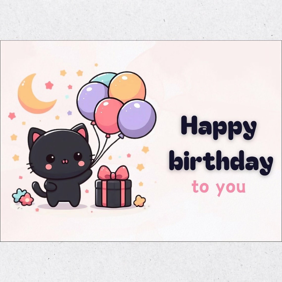 Birthday Card for Digital Download, Cute Kitten Birthday Card, Digital ...