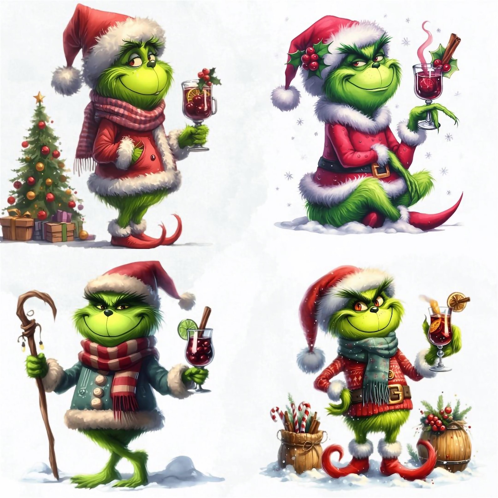 Clipart Set Grinch With Mulled Wine. Grinch Clipart,grinch Png to ...