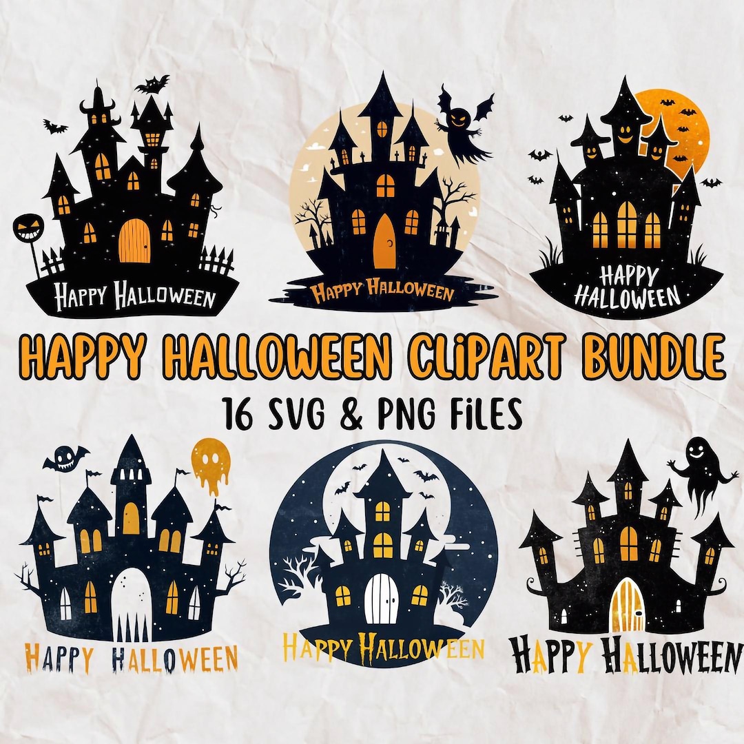 Haunted House Clipart Set. Haunted House, Happy Halloween Png and Svg ...
