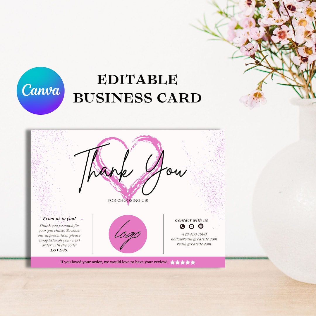 Editable Thank You Card Template,editable Printable Thank You Card ...
