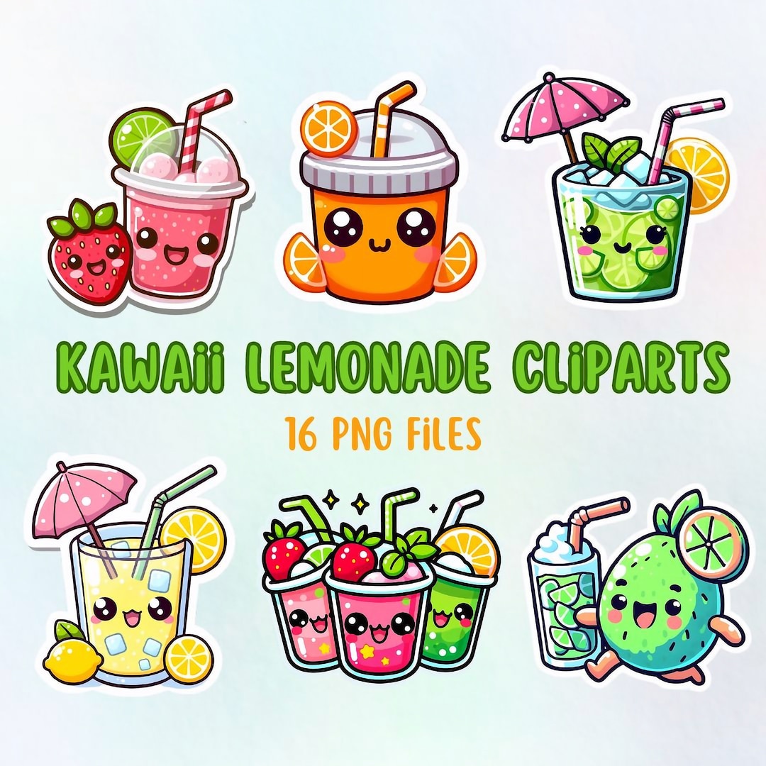 Kawaii Lemonade Cliparts. Summer Drink Cliparts for Printing on T ...