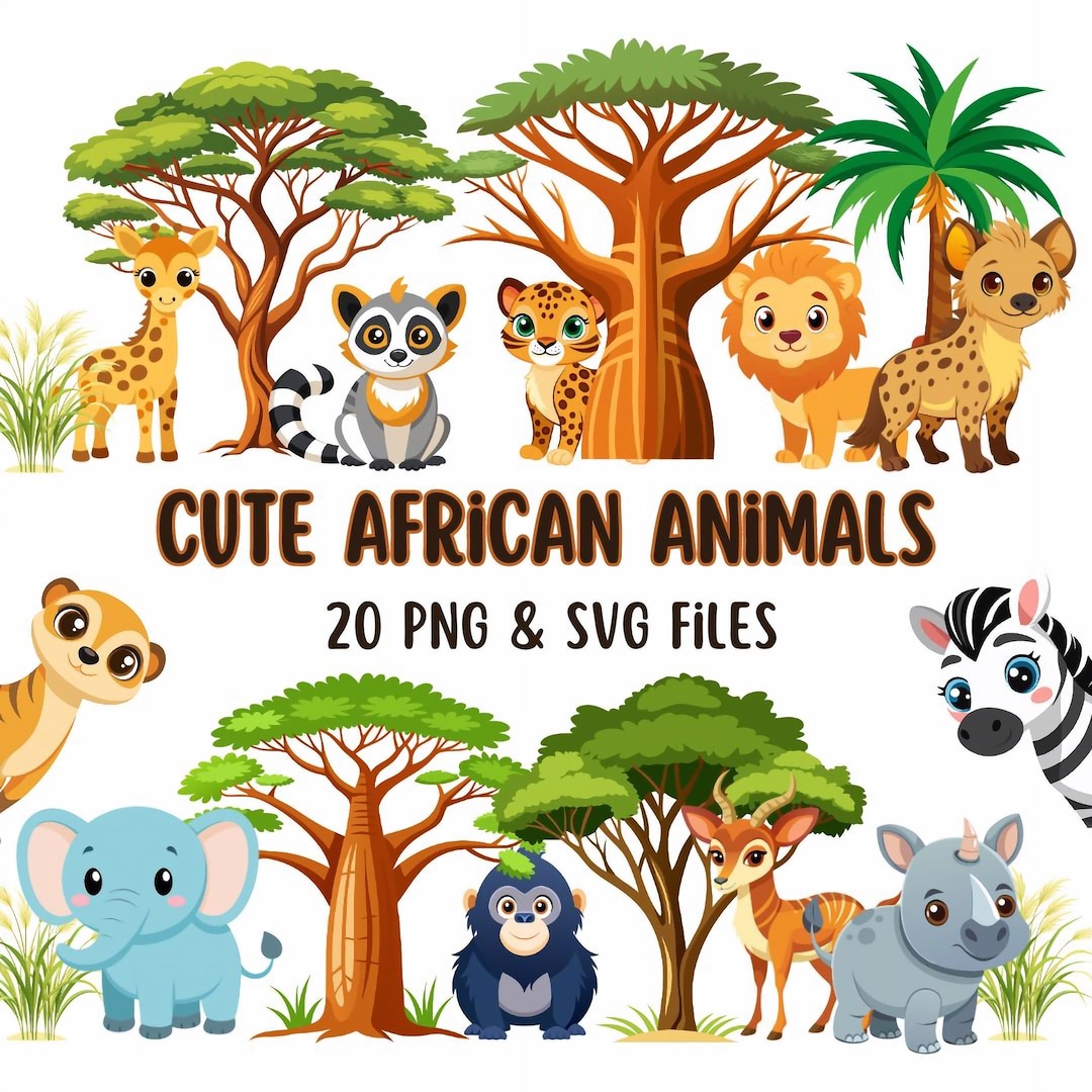 Bundle of Clipart Cute Safari Animals.african Animals Png and Svg to ...