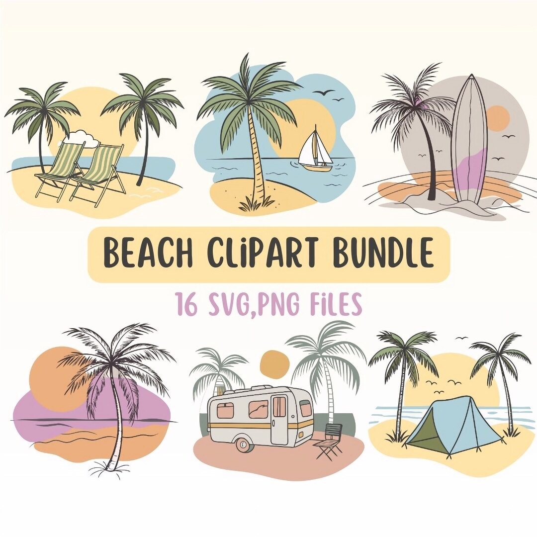 Beach Clipart Bundle .summer Clipart Png and Svg for Printing on T ...
