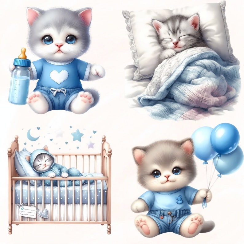 Collection of Cute Kitten Clipart, Baby Shower Clipart, Invitation ...