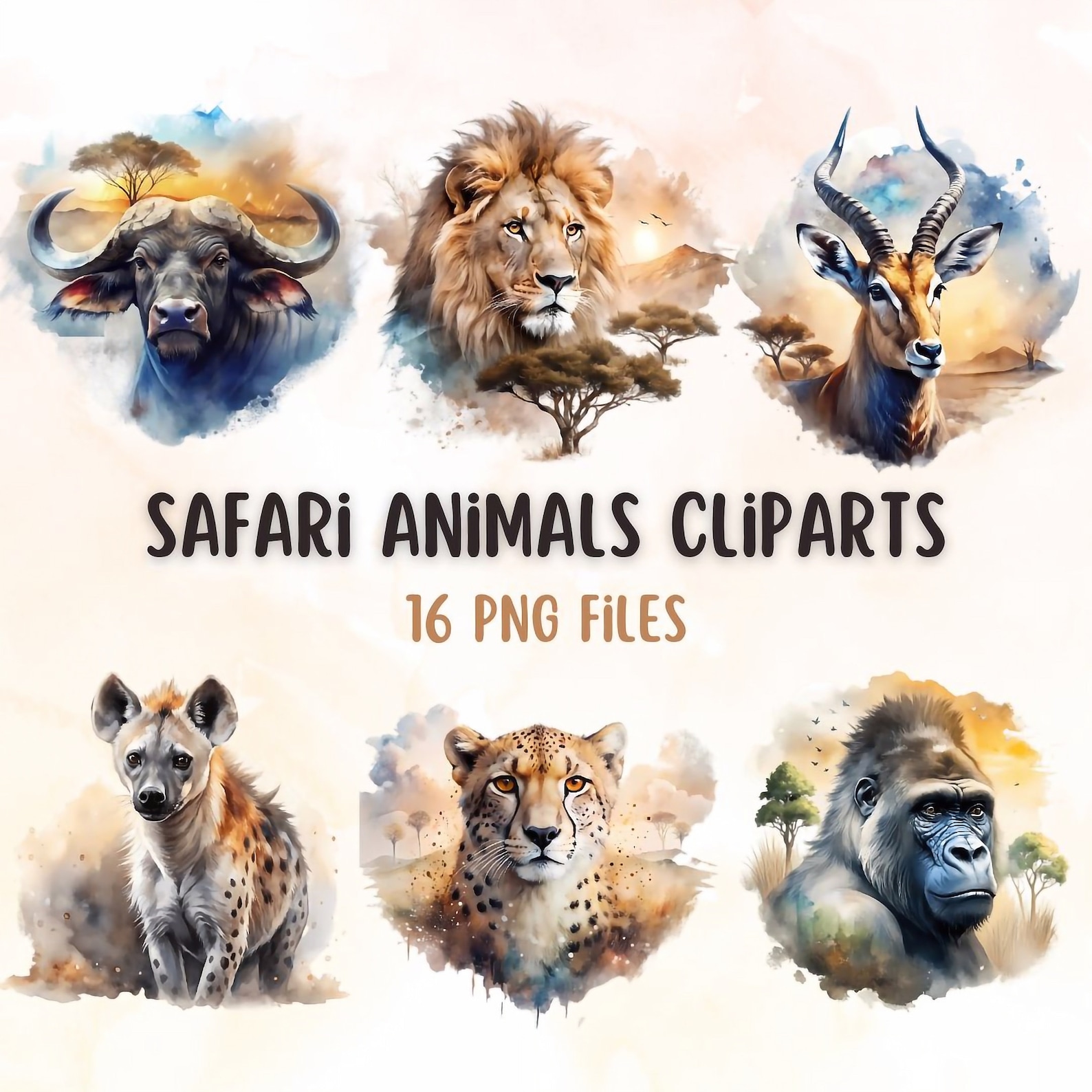 Safari Animals Clipart Bundle.african Animals Png to Create Posters ...