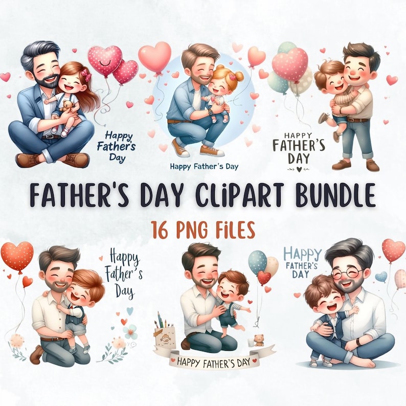 Happy Father's Day Clipart Bundle. Watercolor Father's Day Images for T ...