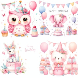 Clipart Collection Cute Animals on Birthday,watercolor Birthday Png ...