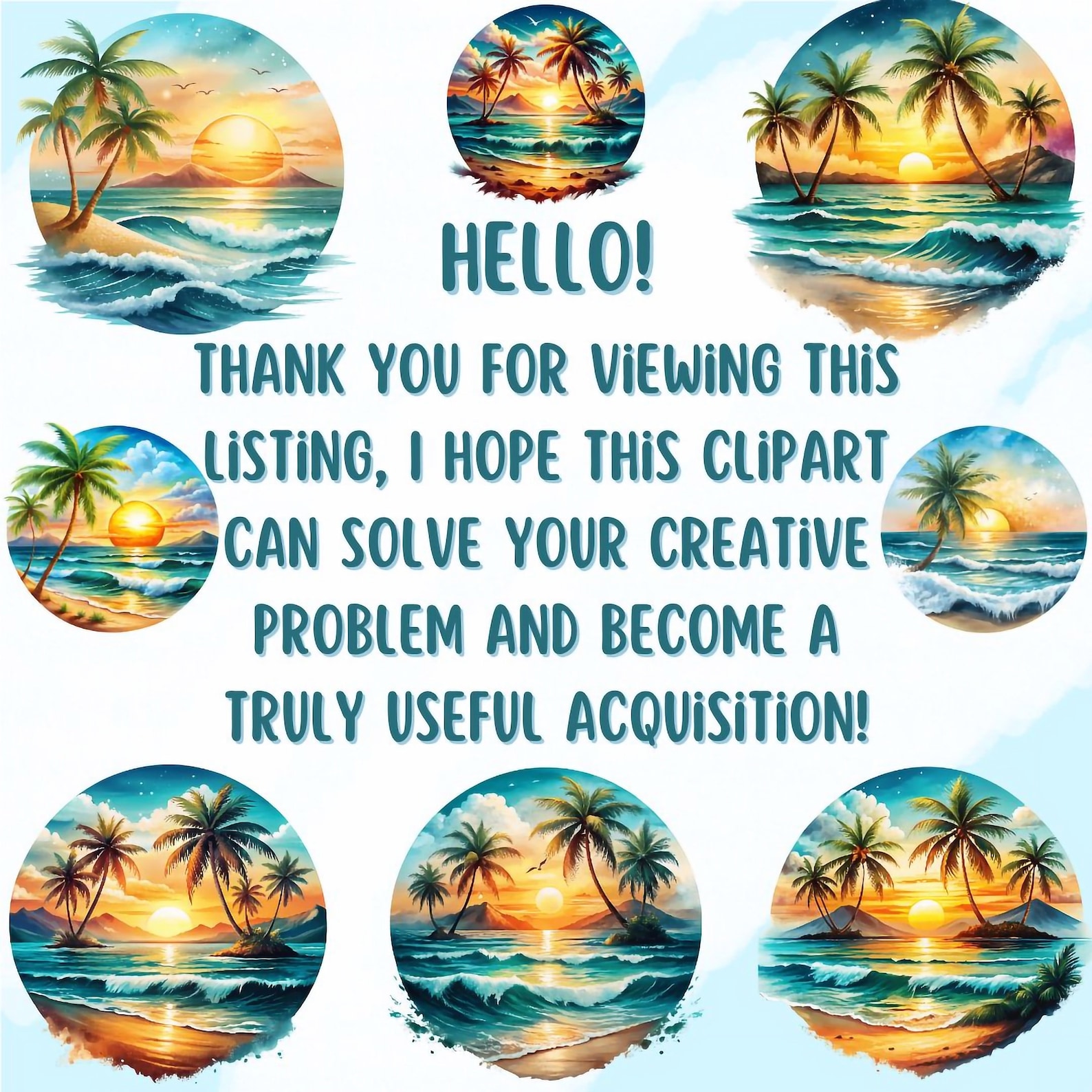 Tropical Sunset Clipart Bundle.a Set of Watercolor Tropical Sunsets for ...