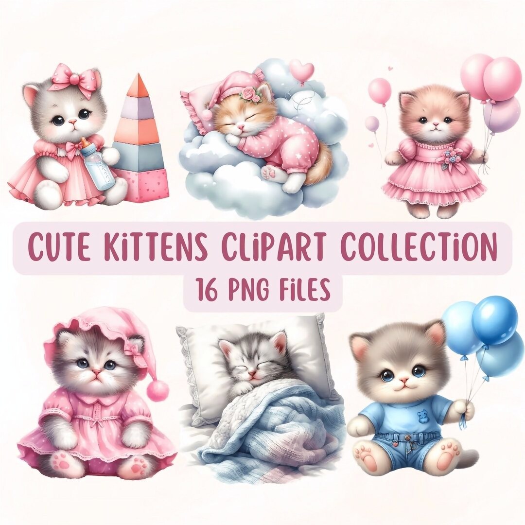 Collection of Cute Kitten Clipart, Baby Shower Clipart, Invitation ...