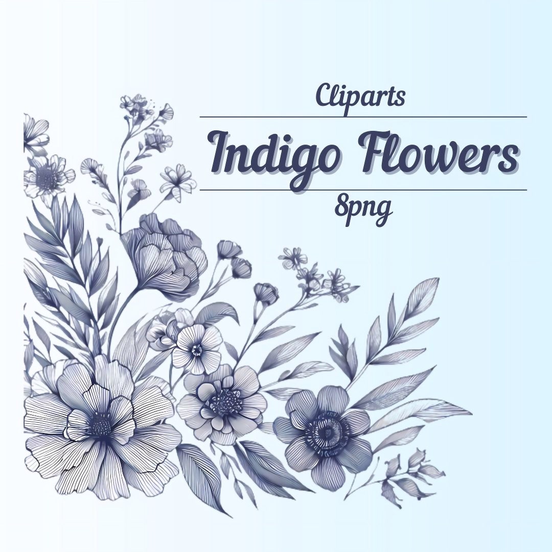 Indigo Flowers Line Clipart,8 Flower Cliparts in Png Format,commercial ...