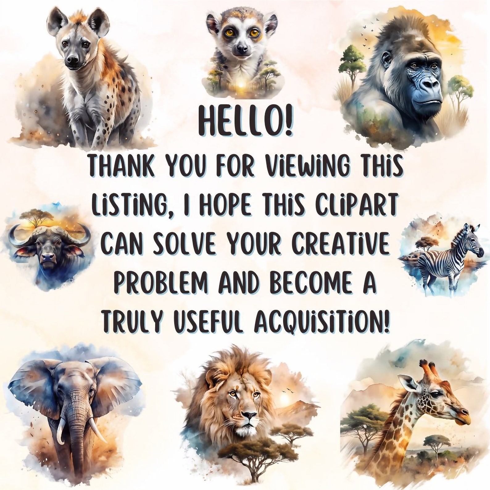 Safari Animals Clipart Bundle.african Animals Png to Create Posters ...