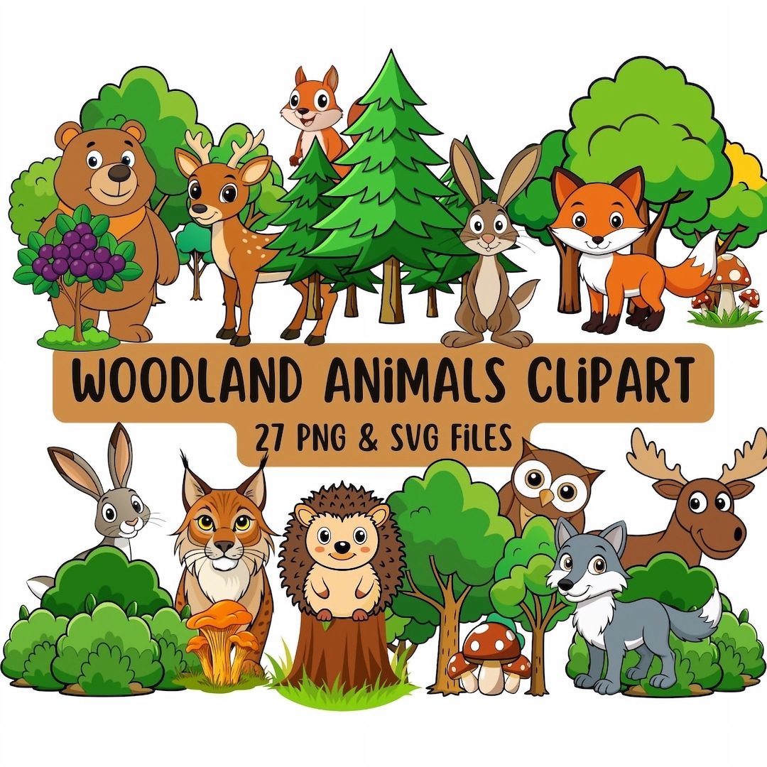 Cute Woodland Animals Clipart Bundle. Woodland Animals Png and Svg for ...