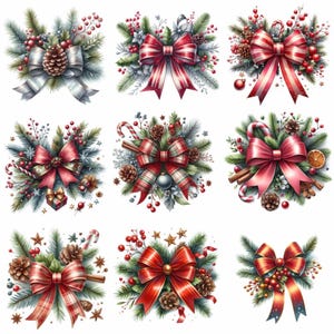 Christmas Bow Clipart Set. Christmas Bow Png, Red Bow Clipart for ...