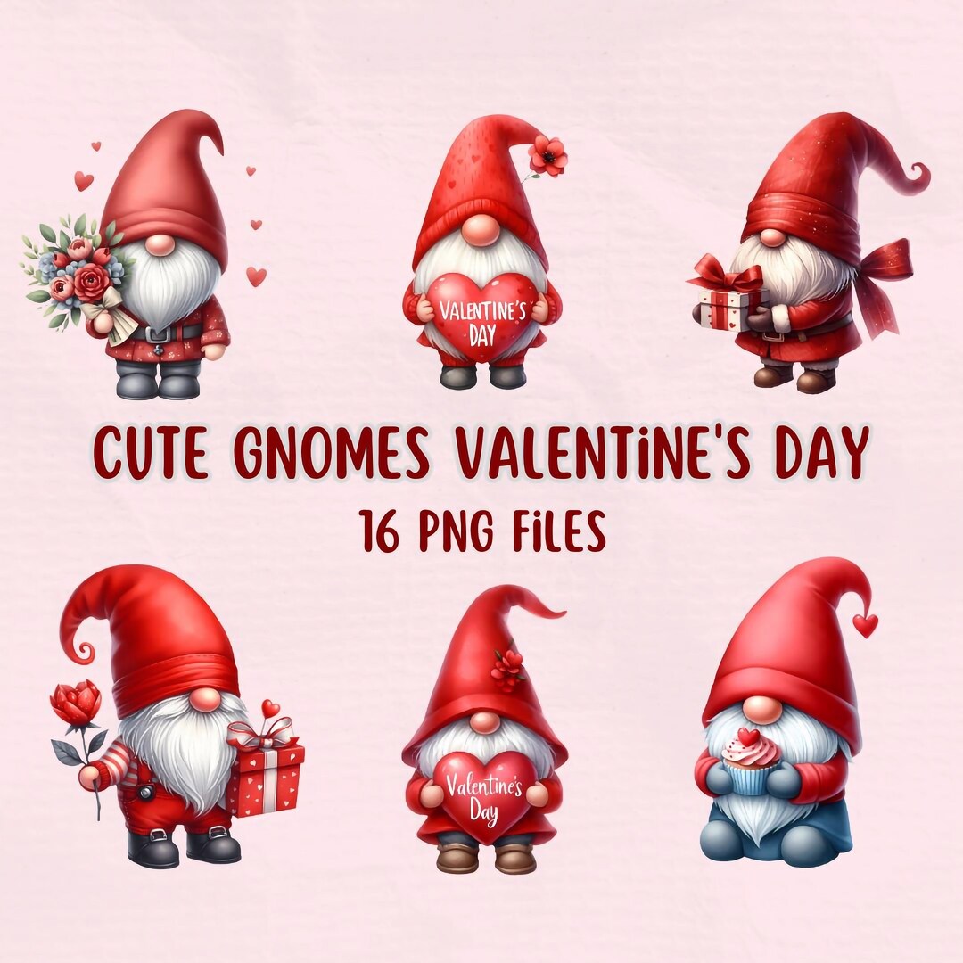 Valentine's Day Cute Gnome Clipart Collection for Printing on Cards, T ...