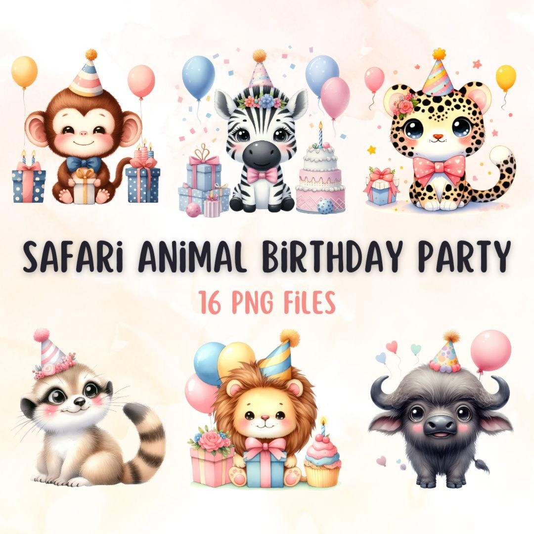Set of Safari Animals Birthday Cliparts,cute Safari Animals,safari ...