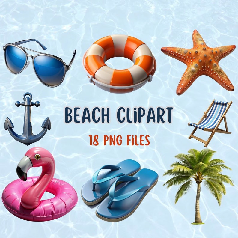 Beach Clipart Bundle .png Summer Cliparts for Printing on T-shirts ...