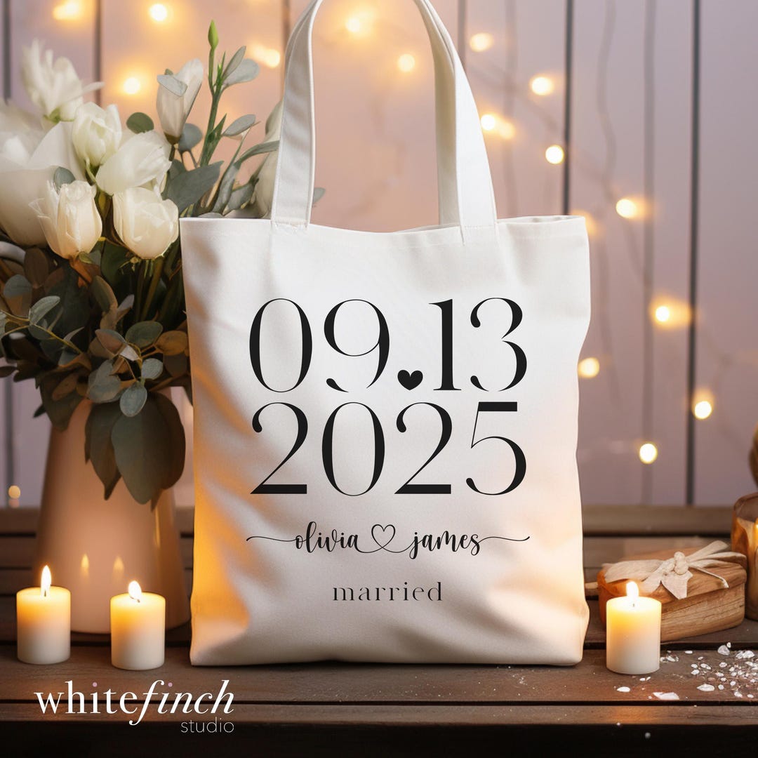 Personalized Wedding Date Canvas Tote Bag, Mr. & Mrs. Gift - Etsy