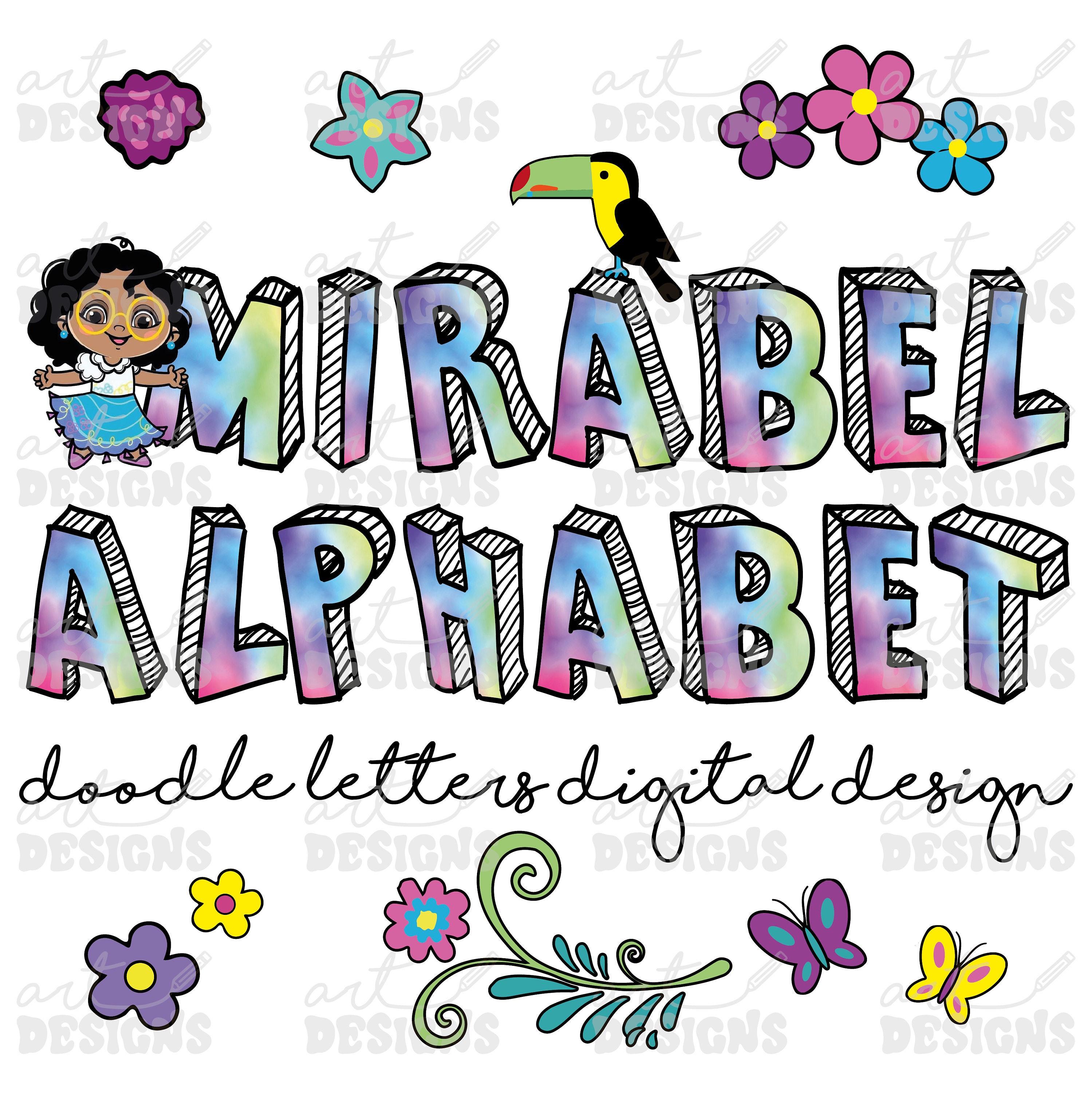 Mirabel Doodle Letters Clipart Elements, Uppercase Alphabet Set ...