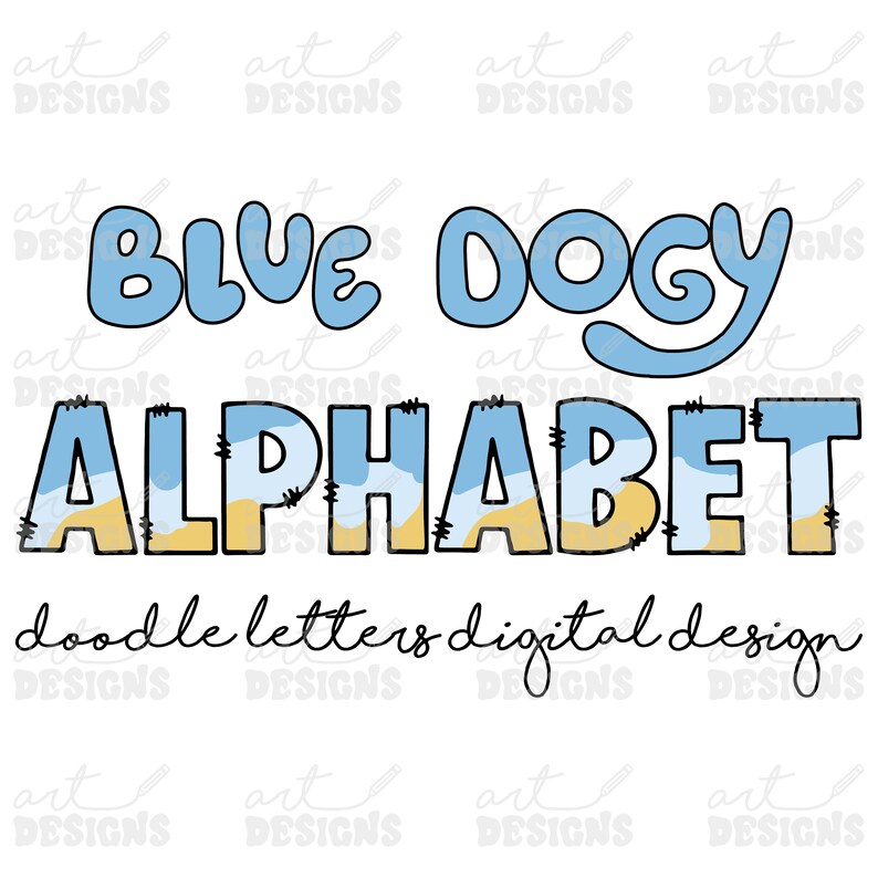 Blue Dog Doodle Letters Clipart Elements, Uppercase Alphabet Set, Red ...