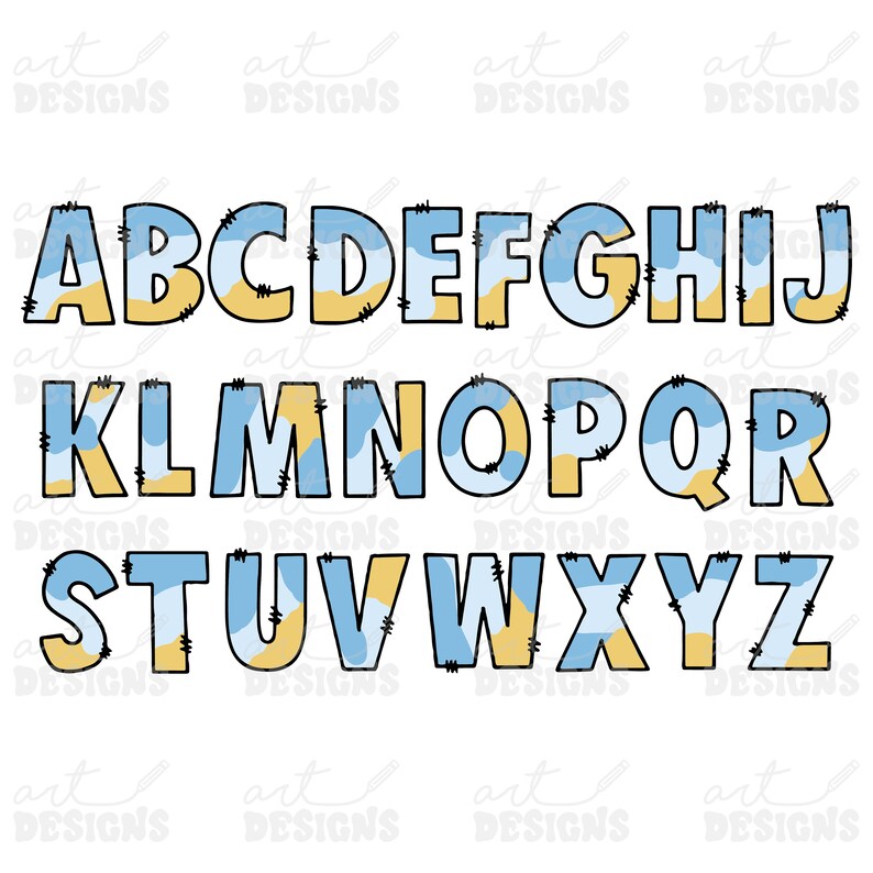 Blue Dog Doodle Letters Clipart Elements, Uppercase Alphabet Set, Red ...