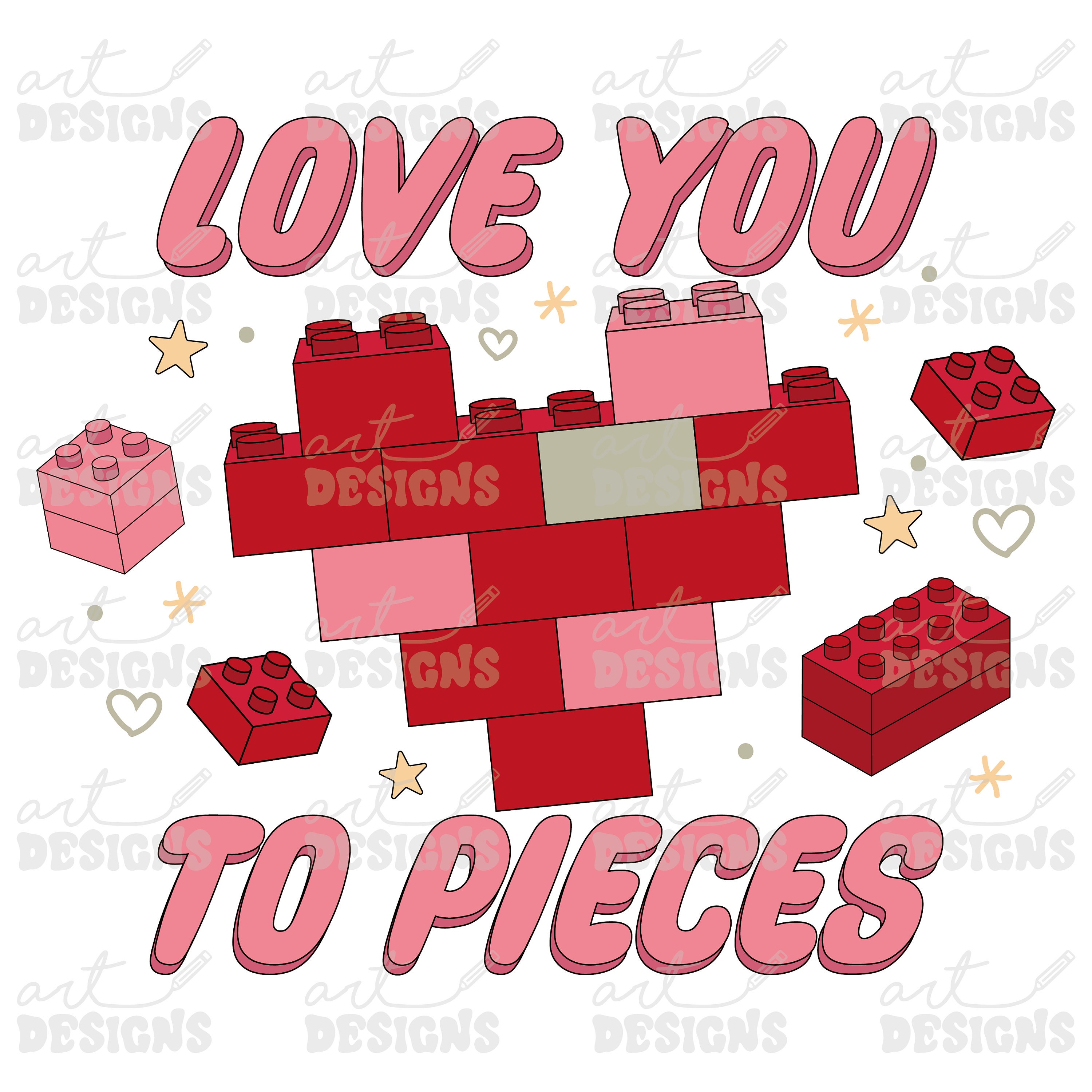 Love Blocks Valentines Clipart, Love You to Pieces Building Heart Block ...
