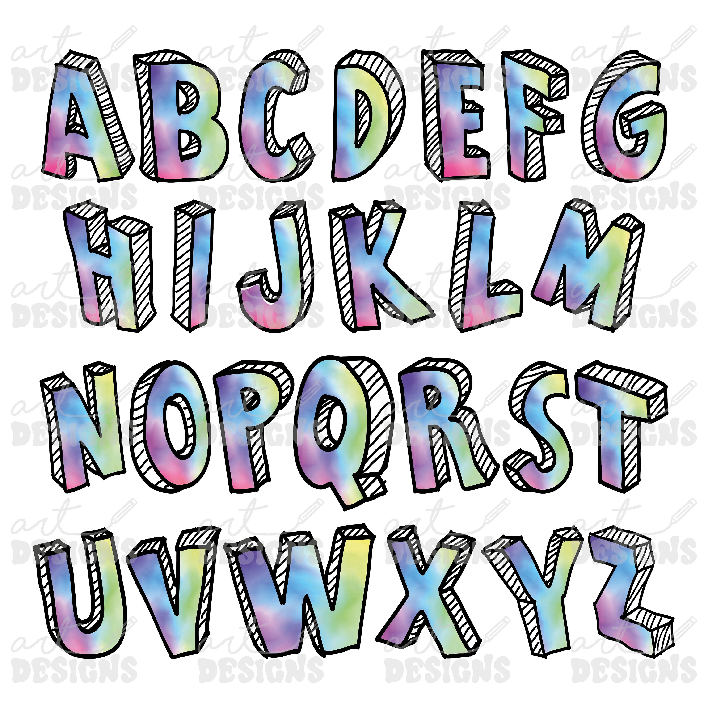 Mirabel Doodle Letters Clipart Elements, Uppercase Alphabet Set ...
