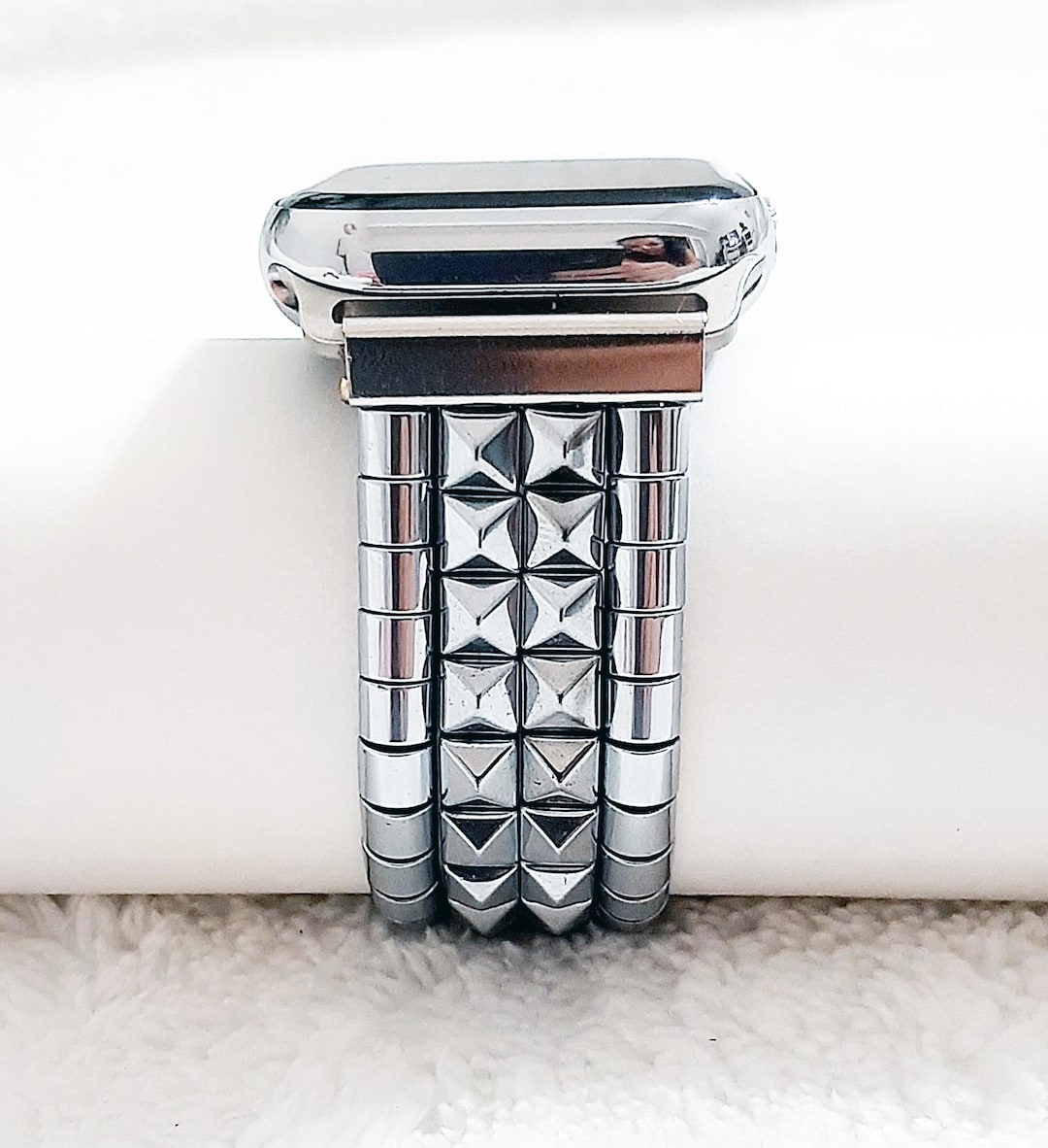Silver Hematite Apple Watch Band: Natural Stone Strap - Etsy