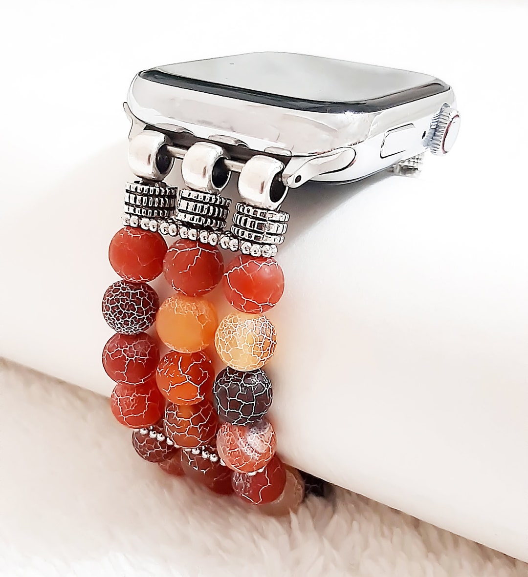 Fire Agate Apple Watch Band: Natural Carnelian Stone Iwatch Strap - Etsy