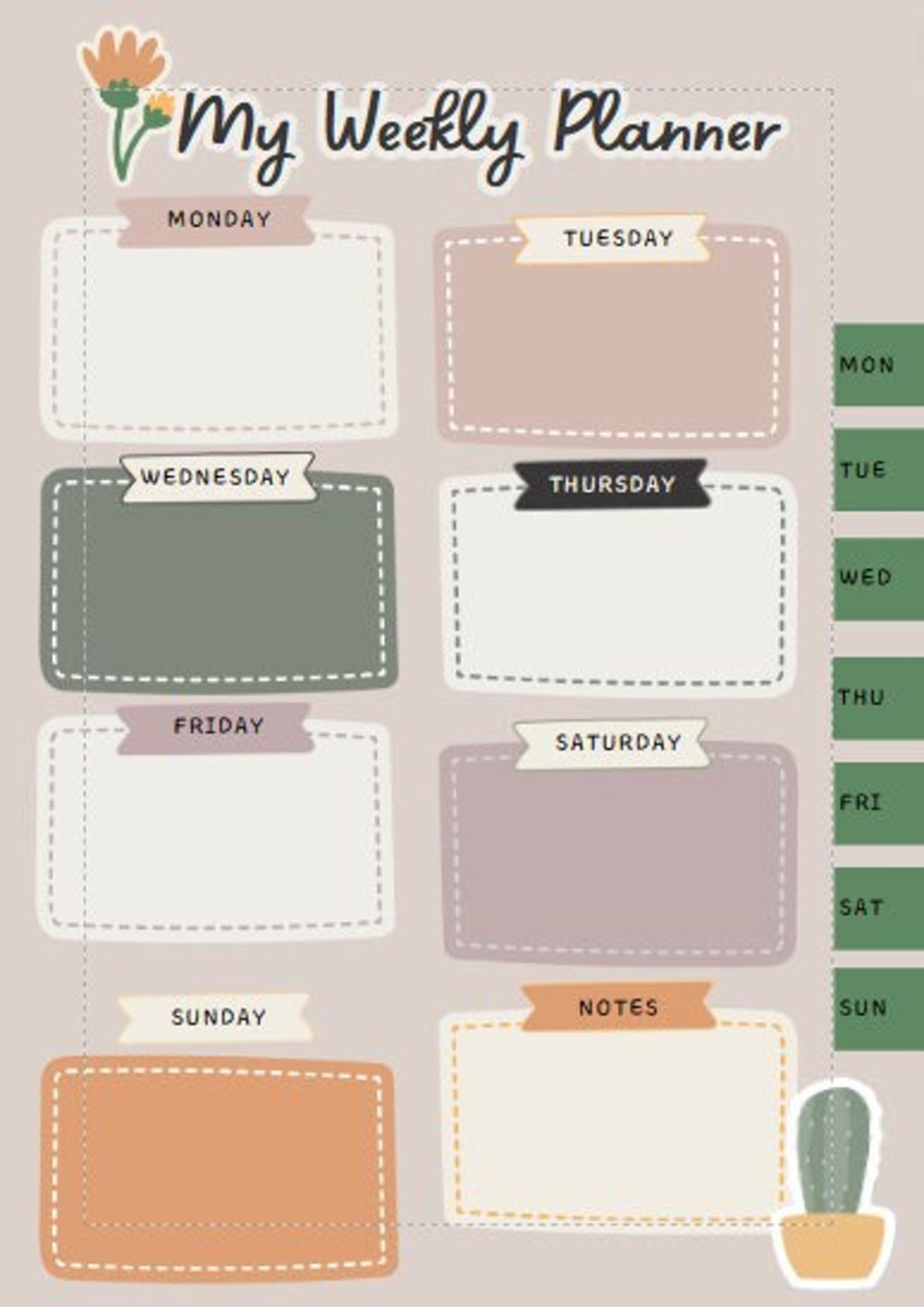 Weekly Planner - Soft Pastels and Neutrals Aesthetic Planner. Fun Cute ...