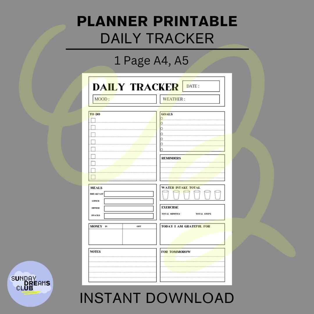 Daily Tracker Planner Printable A5, A4 - Etsy