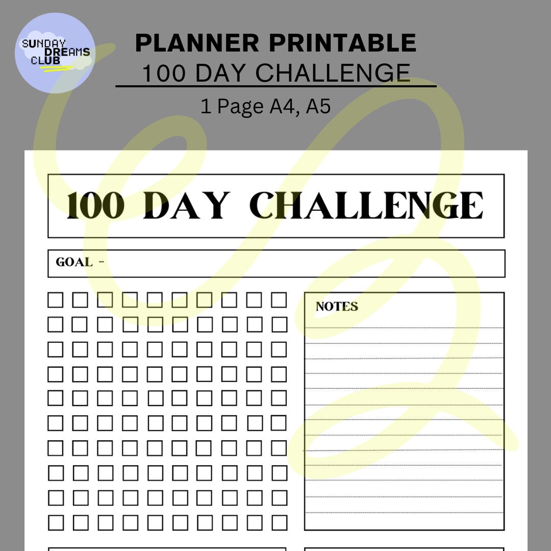 100 Day Challenge Planner Printable A4/A5 - Etsy