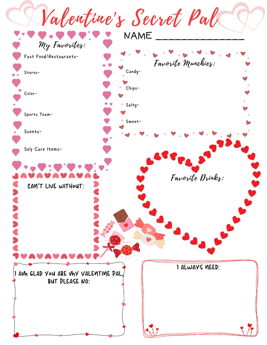 Valentines Secret Pal Questionnaire - Etsy