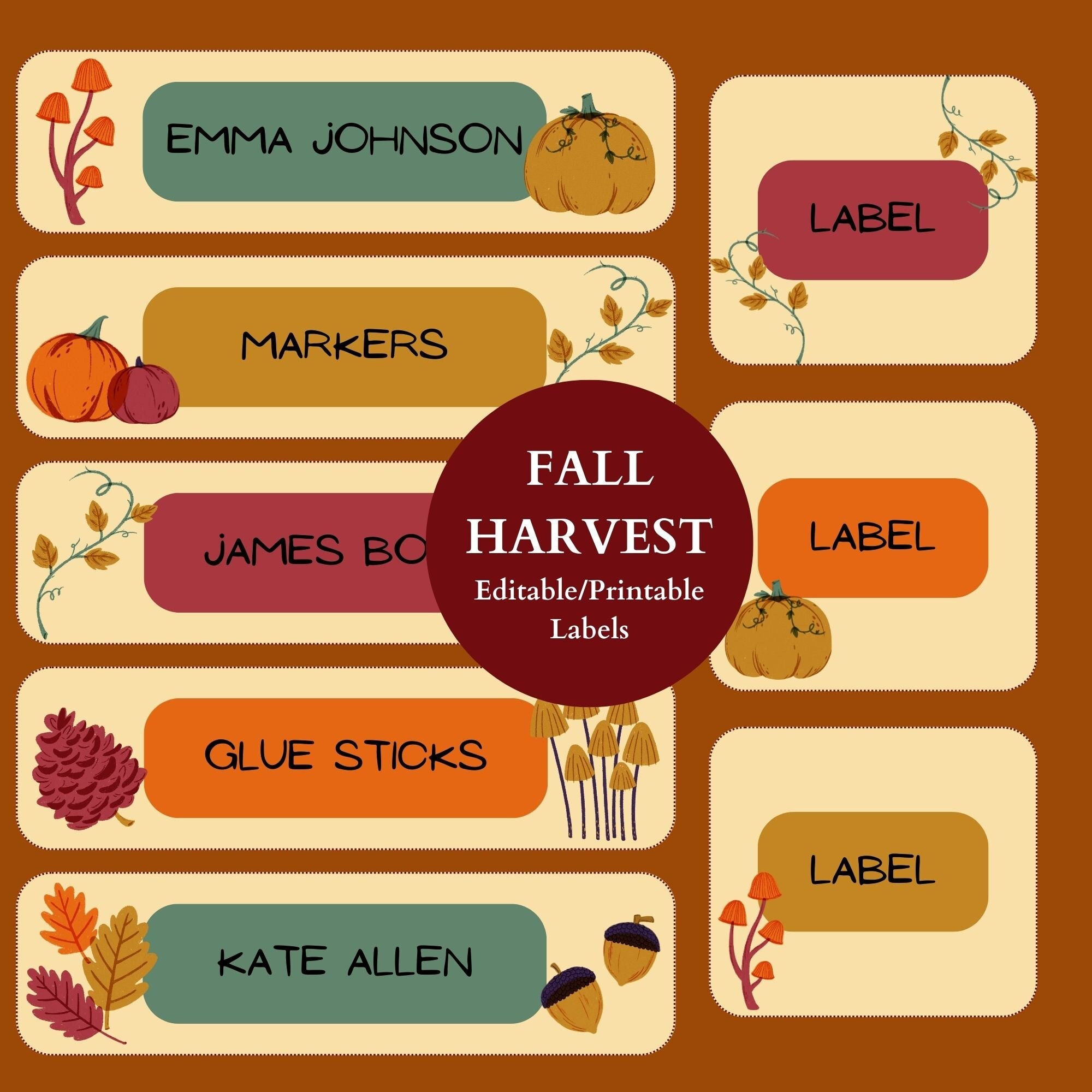 Fall Harvest Editable/printable Cubby Labels, Labels, Name Plates ...