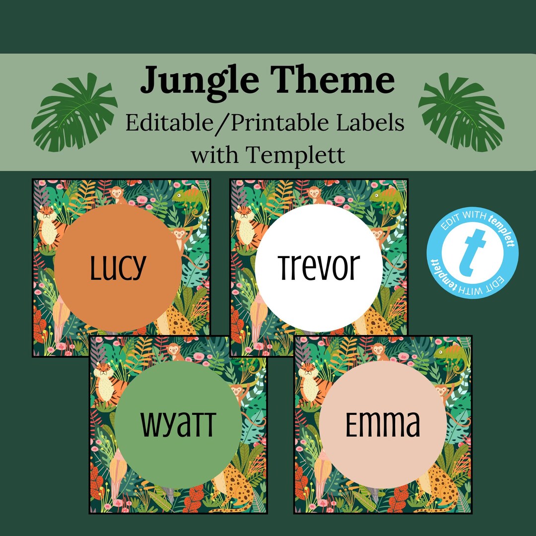 Jungle Theme Classroom Cubby Labels on Templett - Etsy