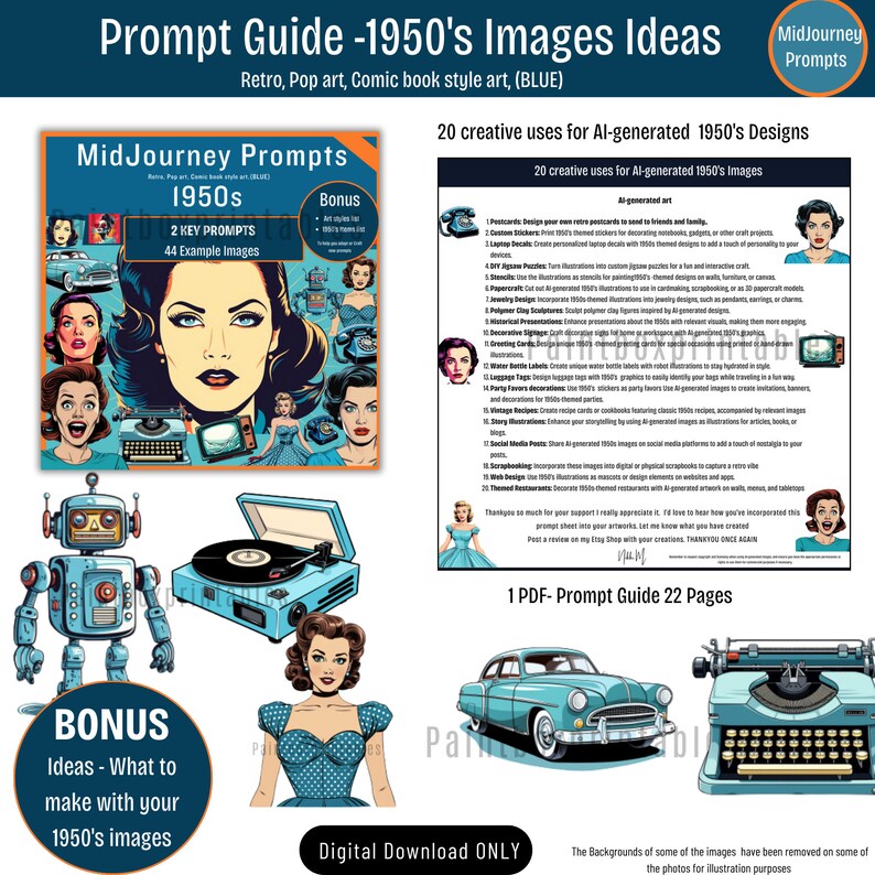Midjourney 1950's Prompt Guide 2 KEY Prompts + 44 Sample Artworks ...