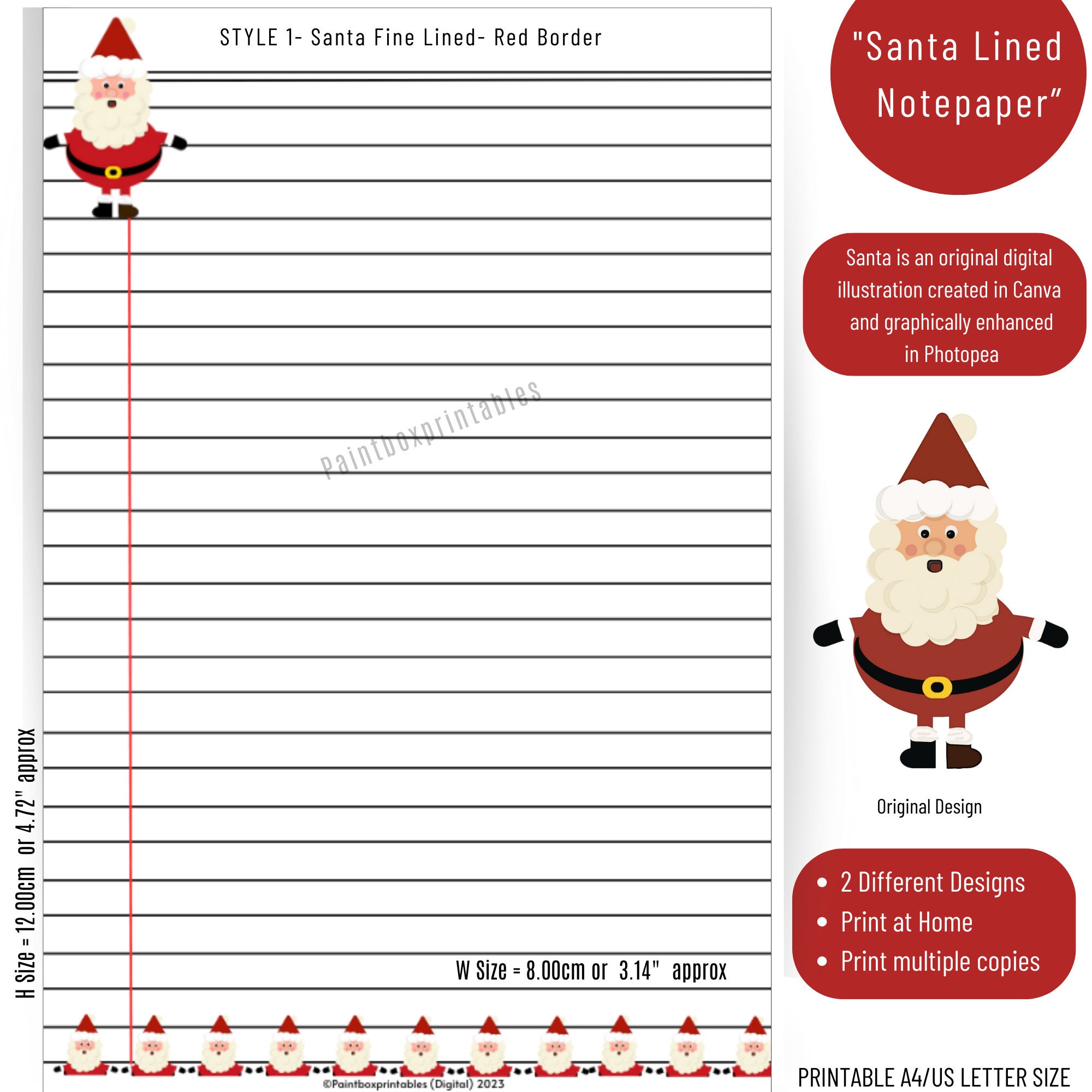 2 Christmas Printable Stationery 'santa & Rudolph Cartoon Style ...