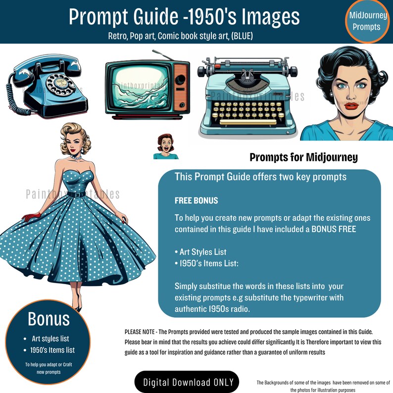 Midjourney 1950's Prompt Guide 2 KEY Prompts + 44 Sample Artworks ...