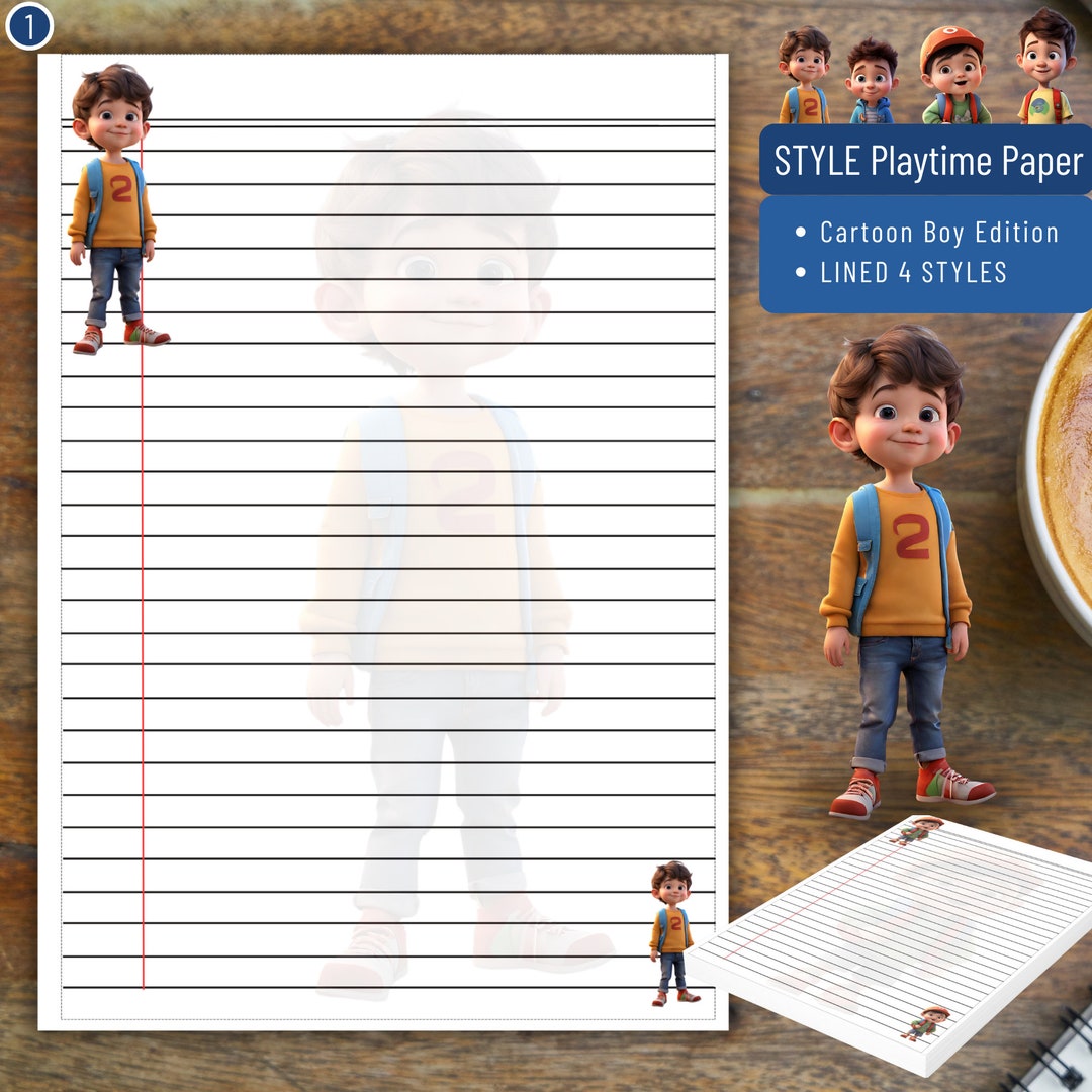 Printable Notepaper 'playtime Paper' 4 Diff Boys Cartoon Printable ...