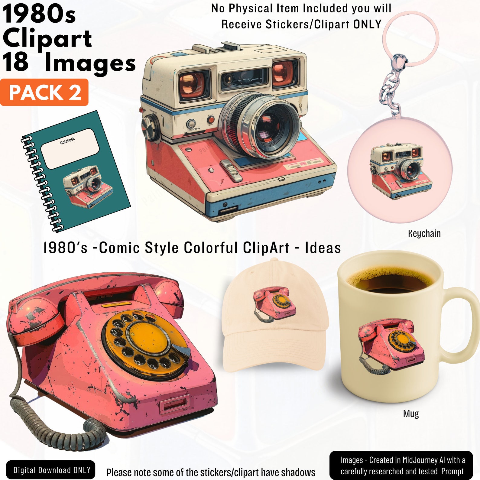 1980s Clipart| PACK 2 | 18- 300 DPI Pngs Comic Style| Pop Culture ...