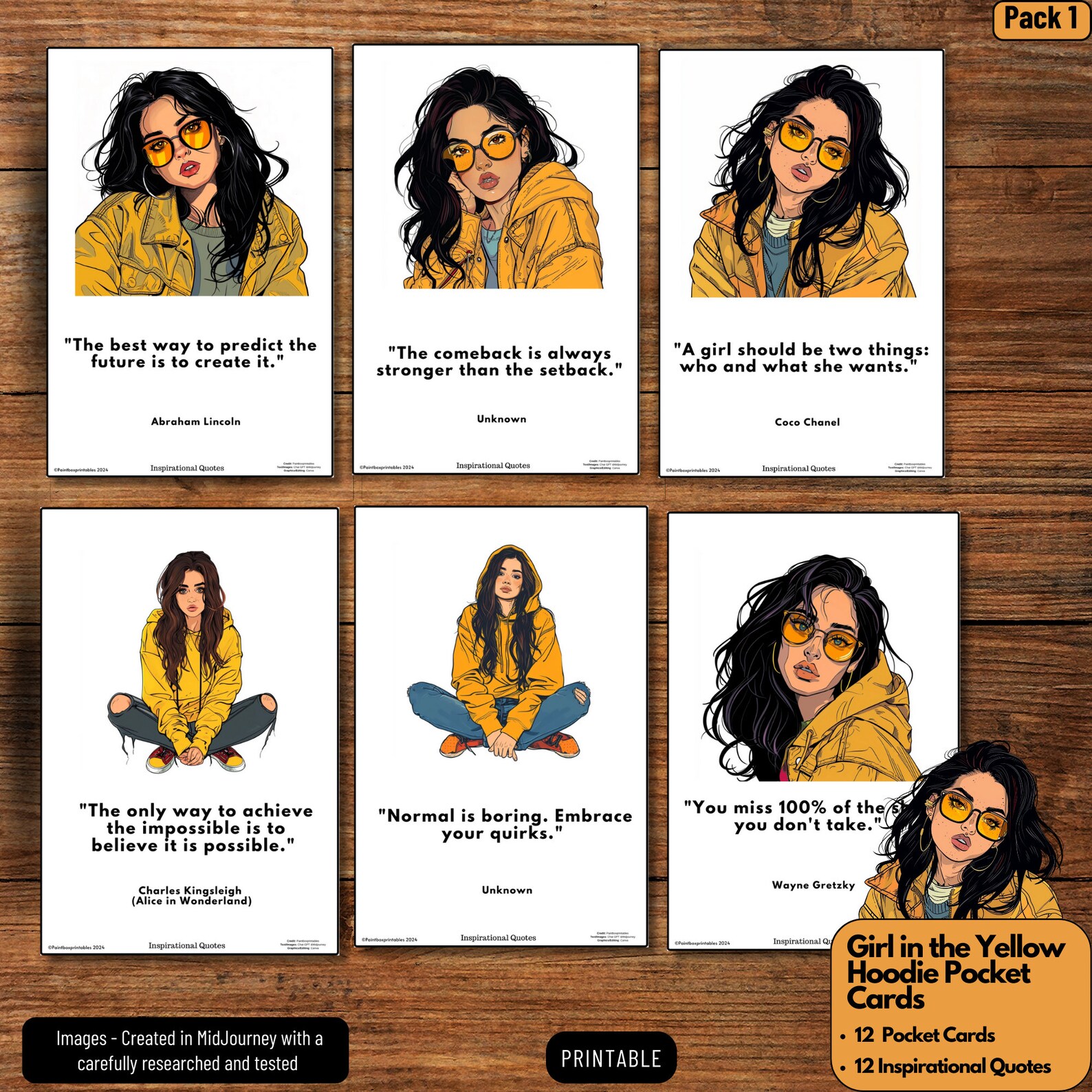 Womens Positivity Cards - ‘the Girl in the Yellow Hoodie’ - 12 Pocket ...