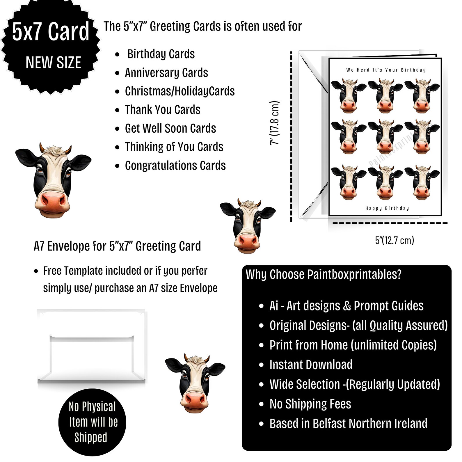 5x7" 'cows - We Herd Its Your Birthday’|happy Birthday |printable ...