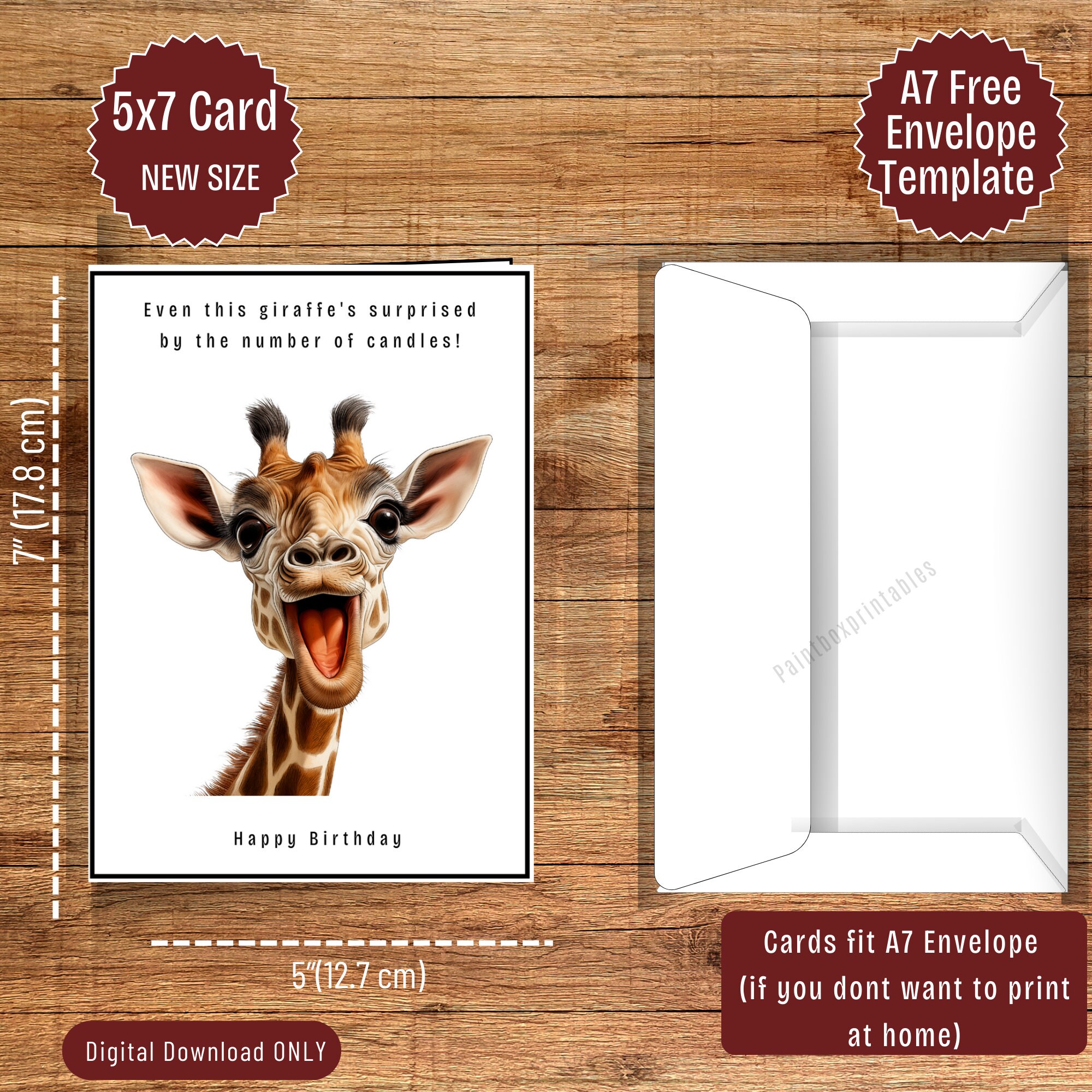 5x7"giraffe Surprised at Your Age!’|happy Birthday |printable Birthday ...