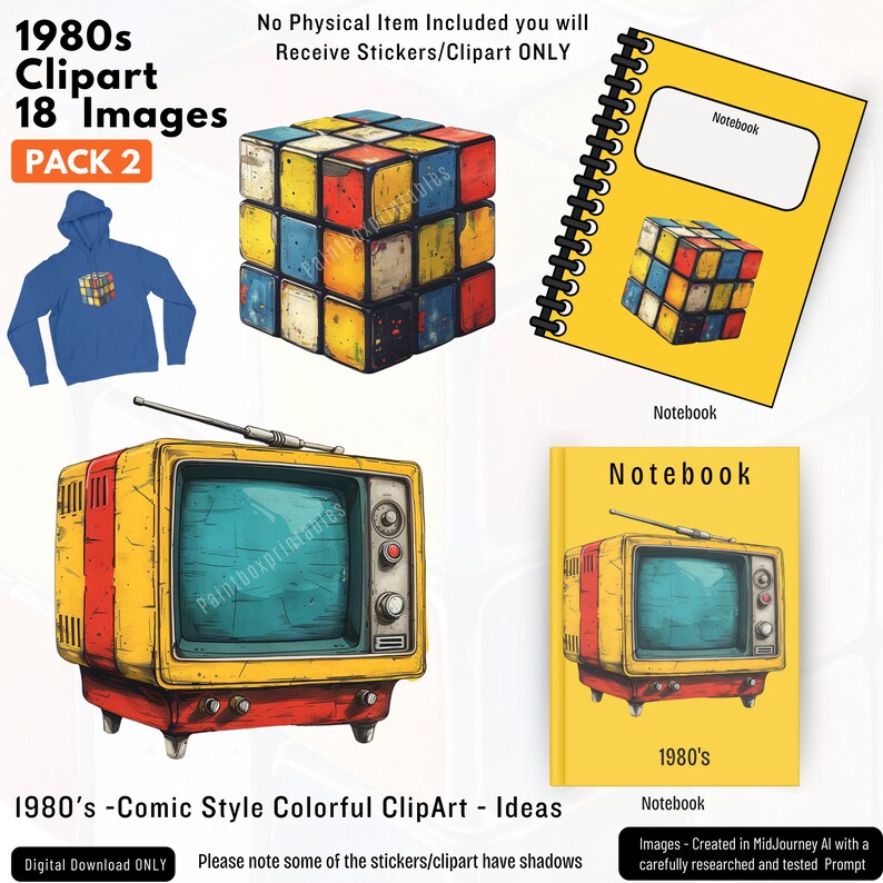 1980s Clipart| PACK 2 | 18- 300 DPI Pngs Comic Style| Pop Culture ...