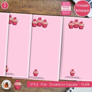 Printable Notepaper 'strawberry Cupcake' 3 STYLES Printable |writing ...