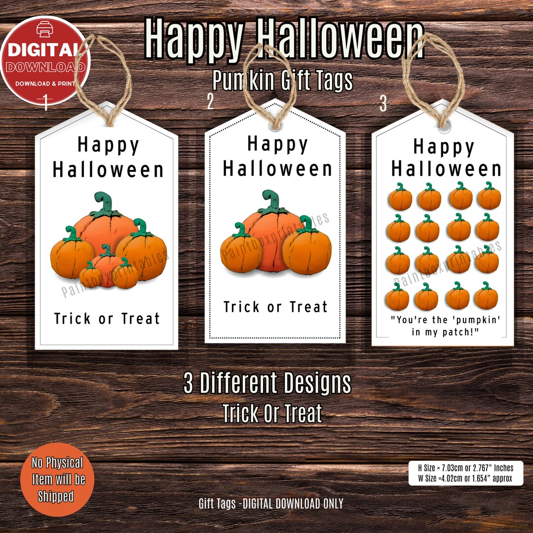 Printable Pumpkin Trick or Treat Gift Tag(24), Halloween Treats Bag Tag ...