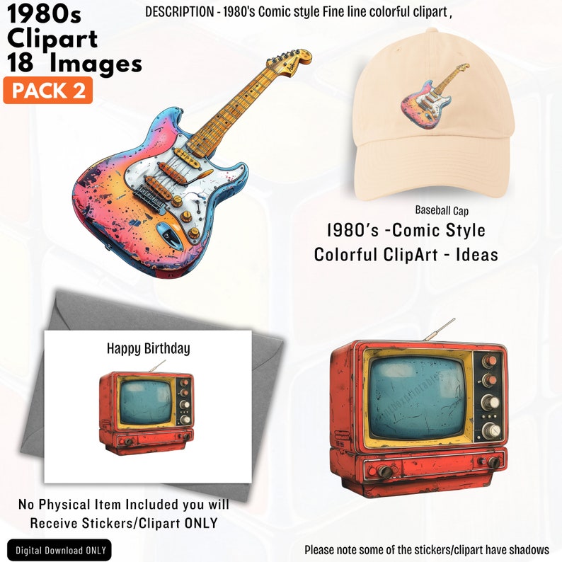 1980s Clipart| PACK 2 | 18- 300 DPI Pngs Comic Style| Pop Culture ...