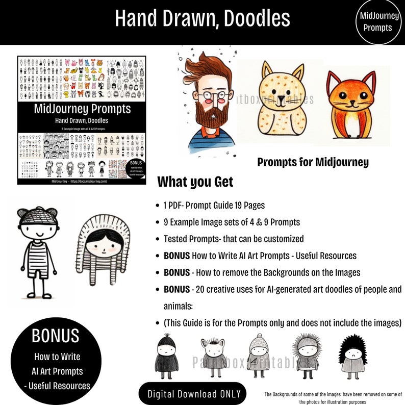 Midjourneydoodle Prompt Guide-animals People - PDF, 19 Pages, 9 Example ...