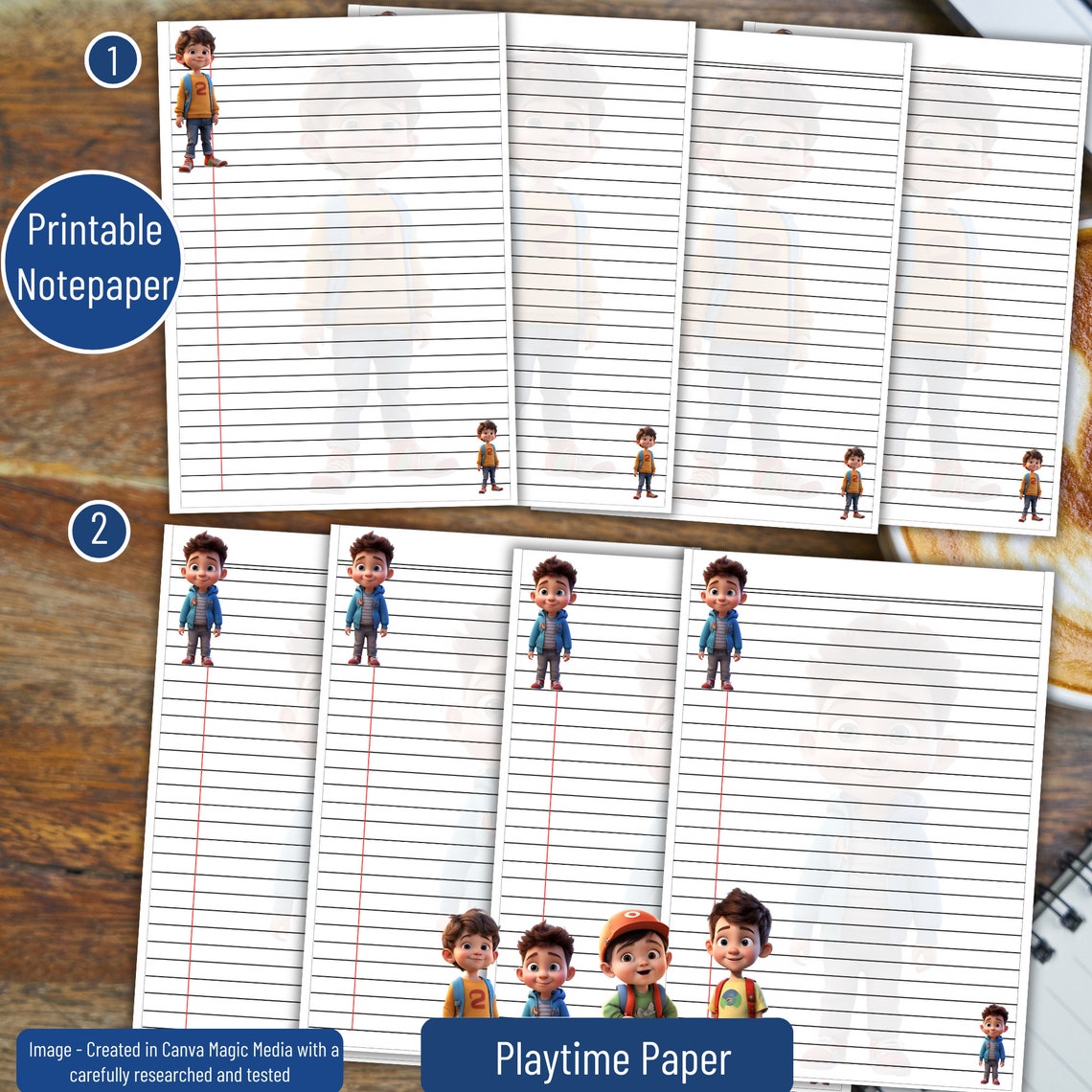 Printable Notepaper 'playtime Paper' 4 Diff Boys Cartoon Printable ...