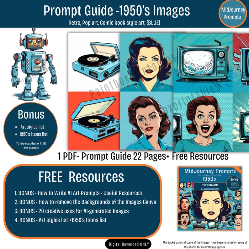 Midjourney 1950's Prompt Guide 2 KEY Prompts + 44 Sample Artworks ...