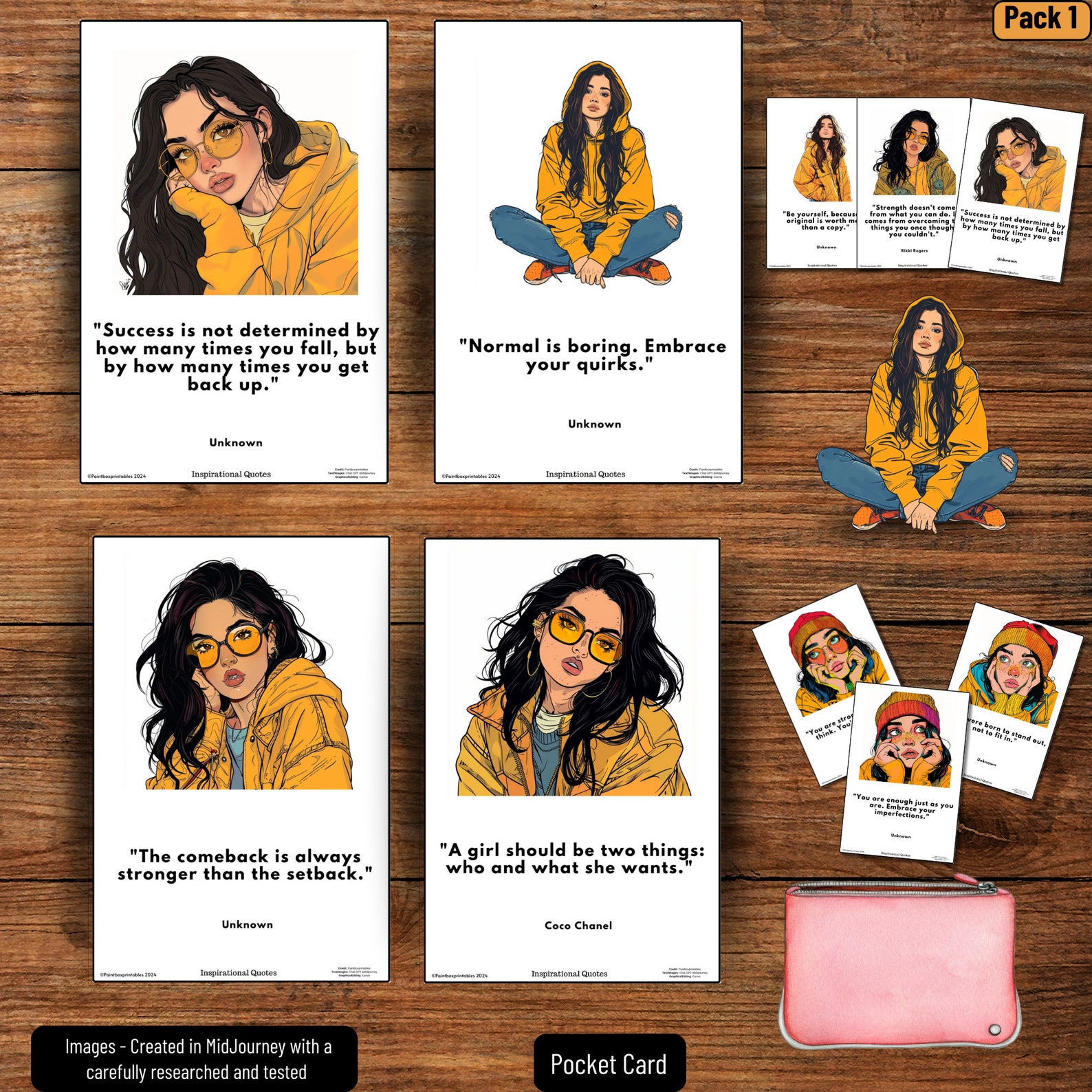 Womens Positivity Cards - ‘the Girl in the Yellow Hoodie’ - 12 Pocket ...